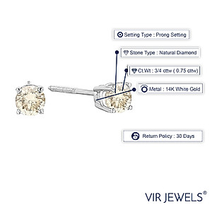 Vir Jewels 3/4 cttw Champagne Diamond Stud Earrings 14K White Gold Round Screw Backs