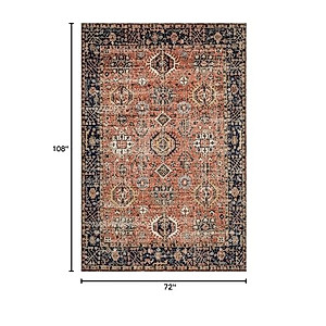 SAFAVIEH Classic Vintage Collection Area Rug - 6' x 9', Rust & Navy, Oriental Distressed Cotton Design, Easy Care, Ideal for High Traffic Areas in Living Room, Bedroom (CLV305P)