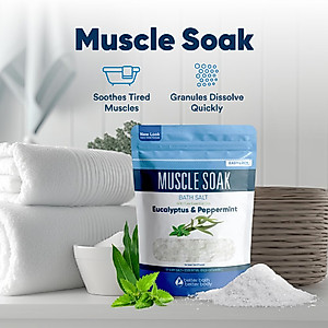Muscle Soak Bath Salt 32 Ounces Epsom Salt with Natural Peppermint and Eucalyptus Essential Oils Plus Vitamin C in BPA Free Pouch with Easy Press-Lock Seal