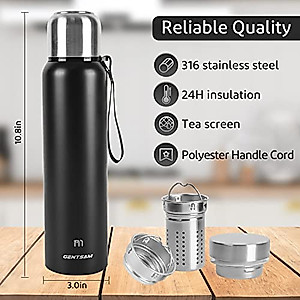 GENTSAM Metal Stainless Steel Insulated Water Bottle Double Walled Leak Proof Vacuum Flask Thermal Mug for Indoor Use (Black, 34oz/1000mL)