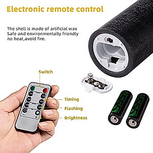 RY King Set of 9 Black Regular Textured Flameless Candles Battery Operated LED Real Wax Electric Candles with Remote Control Timer for Wedding Birthday Halloween Christmas Decorations