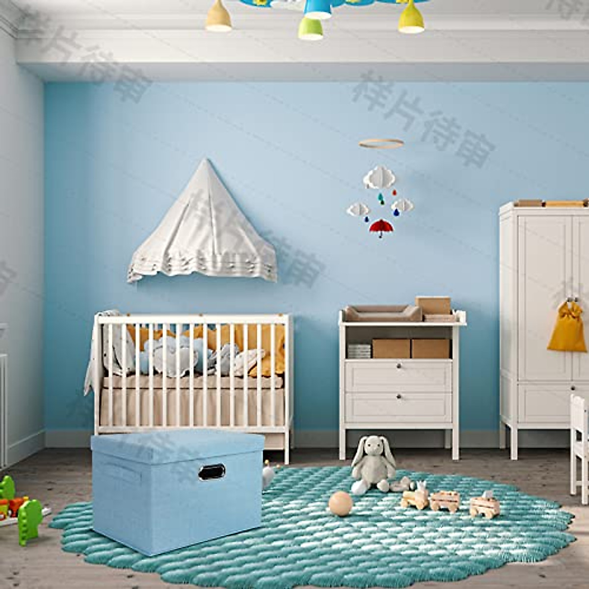 DAYARD Foldable Storage Boxes with Lids Linen Fabric Stackable Storage Bins Organizer Containers Baskets Cube with Cover for Closet Office Nursery, Blue Large (18 x 12 x 12)…