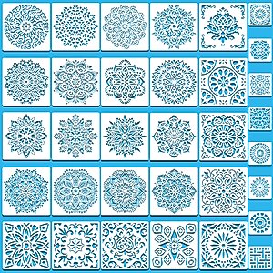 SUNFEEL 33Pack Mandala Painting Craft Stencils – Mandala Templates 6 x 6 in and 3.5 x 3.5 in Reusable Painted Painting Stencils, Stencils for Painting On Wood and Canvas, DIY Crafts Andfurniture