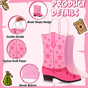 Mooliwe 16 Pcs Cowboy Cowgirl Boots Paper Bags Western Theme Party Favors Bags Wild West Girls Kraft Bags Bachelorette Party Theme Last Rodeo Party Supplies Cowgirl Party Favors (Pink)