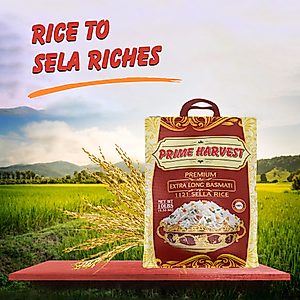 Prime Harvest Basmati Rice 10lbs Parboiled Premium Sella - Extra Long Grain, 10-Pound rice bag, Non-Sticky | Aged and Authentic | White