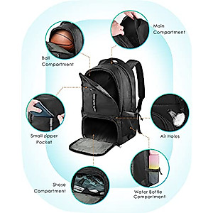 BROTOU Soccer Bag, Basketball Backpack with Ball Compartment, Soccer Backpack for Basketball/Volleyball/Football, Large Capacity Sports Equipment Bags for Men/Women (Black new)