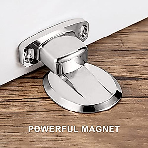 GGIENRUI Magnetic Door Stopper Floor Door Stop Magnetic Heavy Duty Door Holder for Keep Door Open with 3M Self Adhesive and Conceal Screw Mount, 2pcs, Silver