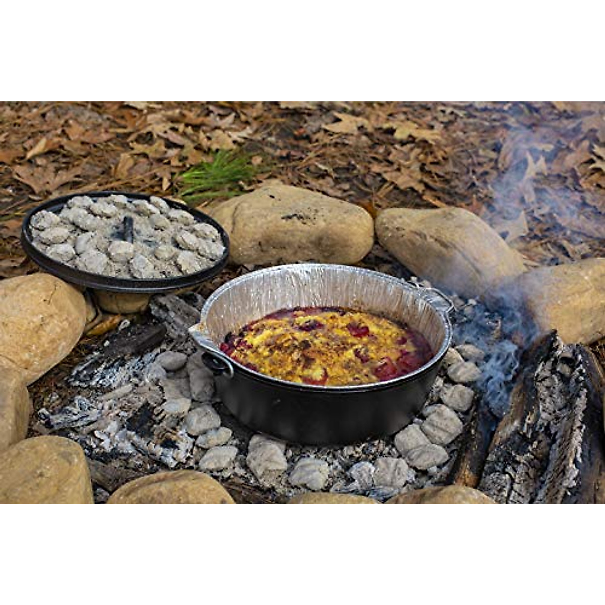 Lodge Tall Boy Tripod with 6 Quart Camp Dutch Oven and 12-Pack Aluminum Foil Dutch Oven Liners