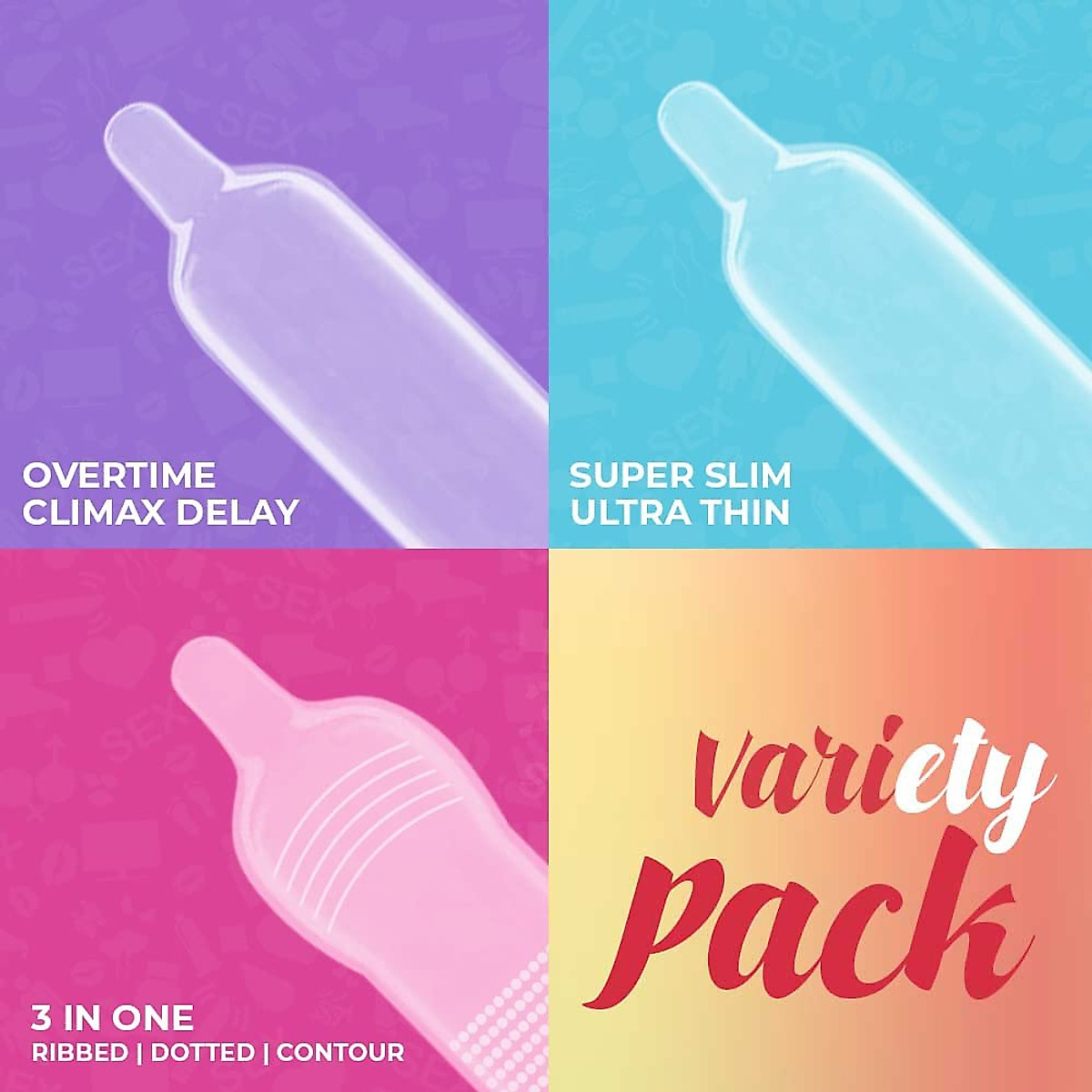 NottyBoy Bulk Condoms 144 Count Variety Pack - Ribbed and Dotted, Extra Lube, 4 in One, Ultra Fine, 1500 Dots, Super Slim, 3 in 1 and Flavours