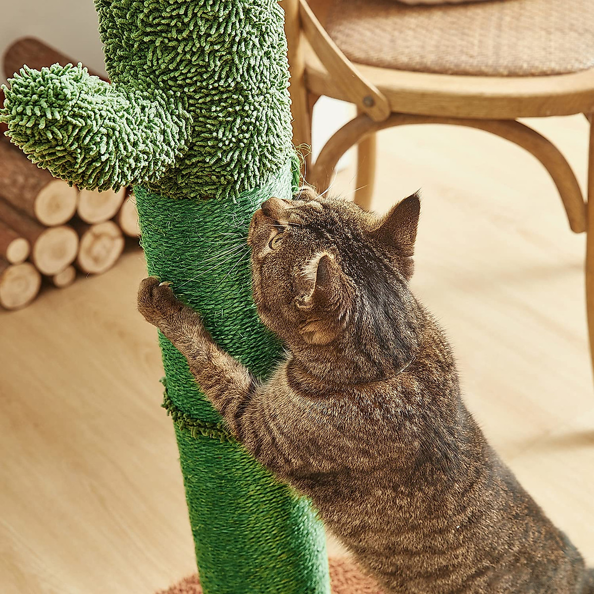 34" Cactus Cat Scratching Post with Dangling Ball for All Cats Large Version Brown