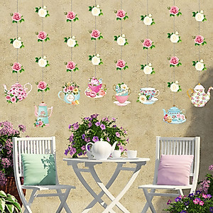 Tea Party Decorations Floral Tea Party Double Sided Hanging Garland Decorations Favors for Baby Shower Gender Reveal Birthday Bridal Wedding Girls Tea Party Birthday Decorations 32" 8 Pack