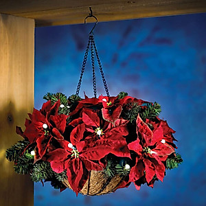 JUOPZKENN Prelit Artificial Christmas Hanging Basket, Artificial Poinsettia Hanging Basket Christmas Decoration Pendant with LED Lights, Fake Floral Arrangement Ornaments Xmas Holiday Favor
