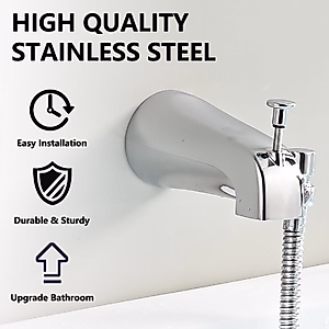 Sperwoesy All Metal Tub Spout with Diverter Chrome, Fits 1/2” or 3/4" Threaded Pipes, Bathtub Faucet with Shower Diverter for Convenient Water Control