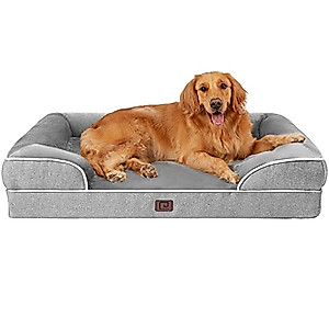 EHEYCIGA Orthopedic Dog Beds for Extra Large Dogs, Waterproof Memory Foam XL Dog Bed with Sides, Non-Slip Bottom and Egg-Crate Foam Big Dog Couch Bed with Washable Removable Cover, Grey