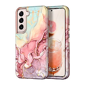 Btscase for Samsung Galaxy S22 5G 6.1 Inch Case,Marble Pattern 3 in 1 Heavy Duty Shockproof Full Body Rugged Hard PC+Soft Silicone Drop Protective Women Girl Cover, Rose Gold
