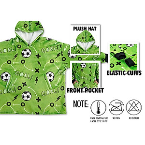 Soccer Gifts for Men, Boys, Girls, Wearable Blanket Hoodie, Oversized Flannel Hooded Blanket, Plush, Cozy, Warm, Soft, One Size
