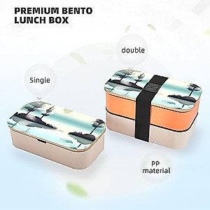 Tranquil Lakes Adult Lunch Box, Bento Box, With Cutlery Set Of 3, 2 Compartments, Rectangular, Lunch Box For Adults