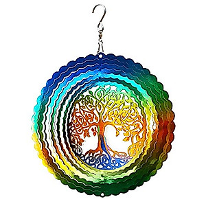 FONMY Stainless Steel Wind Spinner Worth Gift Indoor Outdoor Garden Decoration Crafts Ornaments,6 Inch Multi Color Tree of Life Wind Spinners