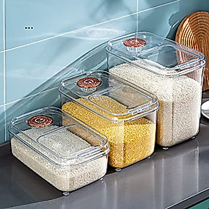 Rice Container, Transparent Rice Grain Storage Container Proof Food Bucket Container with Flip Lid Measuring Cup (5KG Transparent White) (Color : 10kg Transparent White)