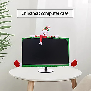 HKEJIAOI Christmas Computer Monitor Decor Indoor Home Office Decoration, Holiday Party Ornament Cute Laptop Border Cover 10 x 24 inch