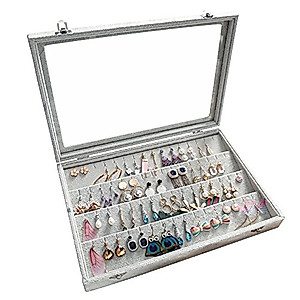 Wudygirl Velvet Clear Lid Earring Box Organizer Storage 32 Pairs Earrings Stud Tray Showcase Display Case（Earring Storage）