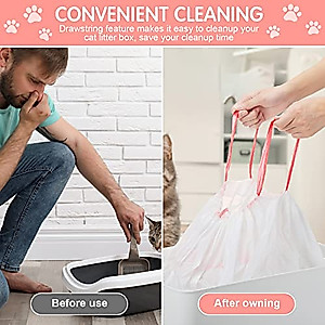 Thenshop 60 Count Litter Box Liners 36'' x 18'' Jumbo Cat Pan Liners Drawstring Cat Supplies Extra Large Disposable Cat Litter Bags Cat Box Liners for Trash Waste Easy Cleaning Litterbox Tidy()