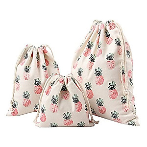 RUIH Pineapple Pattern Canvas Double Drawstring Pouches Muslin Bags Gift Bags Sacks Sachet Bags for Jewelry Candy Favors Wedding Birthday Party (5.5x6.3/1 Bag)