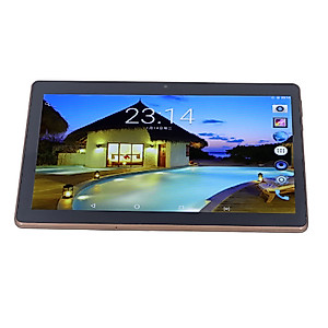 Smart Tablet 0.3MP Front 2MP Rear HD IPS Screen Octa Core Tablet Gold CNC Edge High Gloss Body 5500mAh with USB Cable for Daily Use (US Plug)