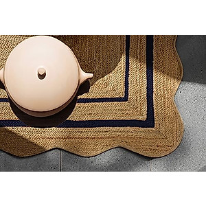 Handwoven Scalloped Jute Rug for Living Area 2x3 & 3x5- Braided Jute Runner Rug 2.6 x 6 ft for Kitchen & Entryway- Natural Farmhouse Scallop Jute Rug 5x7, Reversible Indoor & Outdoor Jute Rug 8x10