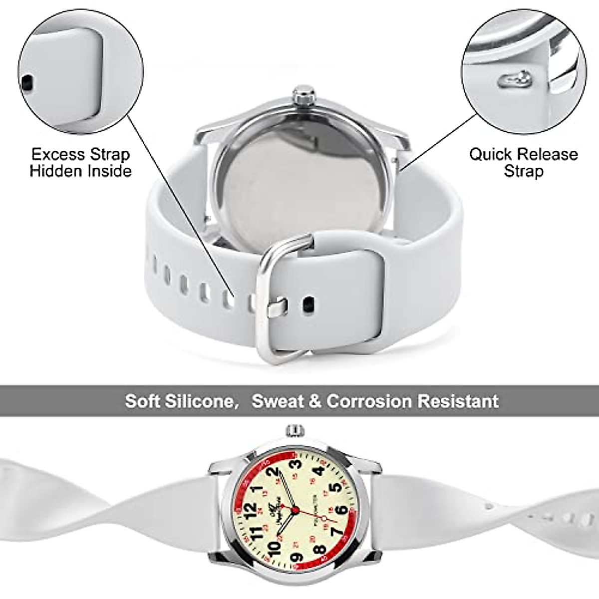 ManChDa Nurse Watch for Nurse Medical Watch Nursing Nurse Watch for Women Silicone Watch Nurse Watch Second Hand Easy to Read Watch Military Time Watch Waterproof Luminous Watch 24 Hours Watch