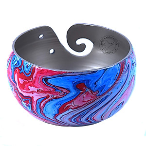 Hind Handicrafts Premium Solid Handmade Crafted Metallic Finish - Aluminum Portable Yarn Storage Bowl - Holder for Knitting Crochet Hook Accessories (6" x 6" x 3", Waves)