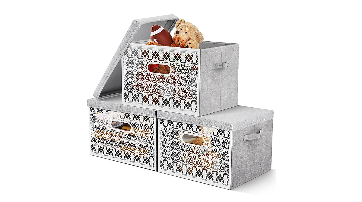 Iirios Storage Bins With Lids, 3 Pack Linen Foldable Storage Bins ...