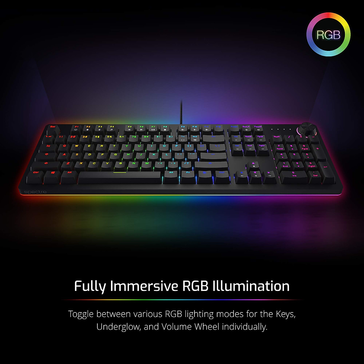 TECWARE Spectre Pro, RGB Mechanical Keyboard with Volume Knob, Full Size 104 Keys (Outemu Red)