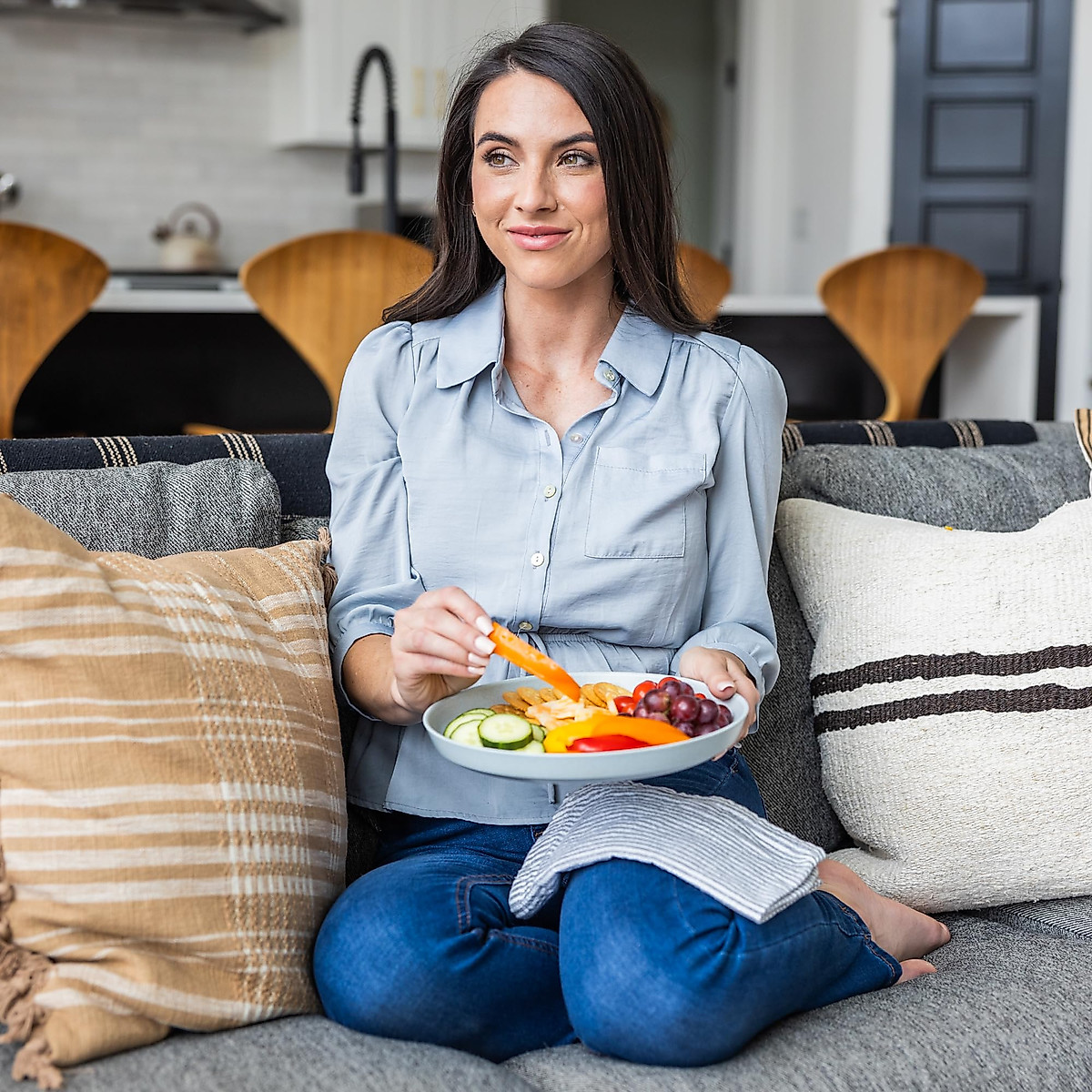 Grow Forward Premium Wheat Straw Plates - 10 Inch Reusable Hard Plastic Dinner Plates Set of 8 - Unbreakable Microwave Safe Plates for Dessert, Camping, RV, Outdoors, Patio, Kitchen Dishes - Seascape