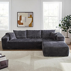 XIZZI Modular Sectional Sofa Couch,L-Shape Upholstered Cloud Couch,Modern Minimalist Couches for Living Room,Free Combination Deep Seat Corner Couch (Grey, Plush Corduroy,Right Facing Chaise)