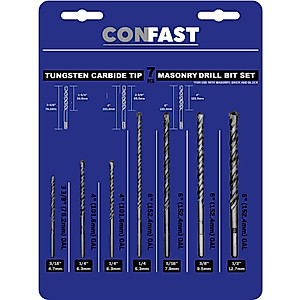 CONFAST Masonry Drill Bit 7 Piece Set, for use with Brick, Block, Concrete and Cement