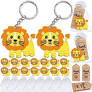 Elecrainbow 60 Pack Lion Party Favors Include 20 Lion Keychains, 20 Thank You Tags, 20 Gift Bags for Safari Party, Jungle Baby Shower, Zoo Animal Themed Kids Birthday, Wild ONE First Birthday