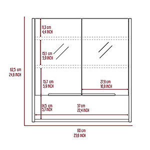 Tuhome Jaspe 24-inch Wide Mirror Cabinet with 3 Internal Shelves, 1 Open Shelf, and Double Door Cabinet, Black Wenge