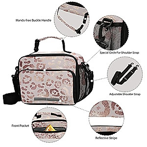 Lunch box Insulated Soft Lunch Bag Lunch Container Leopard Print Cheetah Rose Gold for Office Work School Picnic Beach