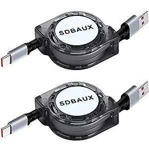 SDBAUX Retractable USB C Cable 2-Pack 3.3ft, USB A to Type-C Charger Cord QC 3.0 Fast Charging Data Sync Compatible with Oculus Quest Galaxy S21 S20 S10 Note G6 G5 PS5 and More