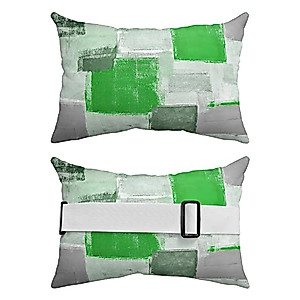 Recliner Head Pillow Ledge Loungers Chair Pillows with Insert Green and Grey Abstract Geometric Lumbar Pillow with Adjustable Strap Outdoor Waterproof Patio Pillows for Beach Pool Chair, 2 PCS