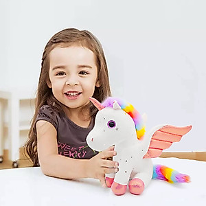 Locmetur Unicorn Stuffed Animal 12 inch Cuddly Plush Toys Girls Gifts with Rainbow Fur Shinning Wings Adorable Toddler Room Decor Gift for Birthday Valentines or Graduation