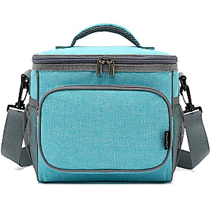 FlowFly Insulated Reusable Lunch Bag Adult Large Lunch Box for Women and Men with Adjustable Shoulder Strap,Front Zipper Pocket and Dual Large Mesh Side Pockets,SeaBlue