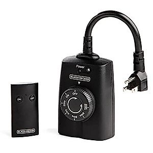 BLACK+DECKER Wireless Outdoor Timer Outlet with Remote, 2 Grounded Outlets, Photocell Sensor