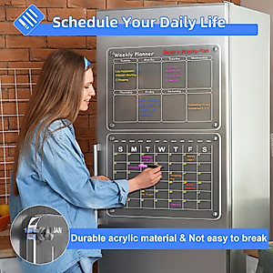 Polegas Magnetic Calendar for Fridge, 16"x12" Acrylic Dry Erase Board, Clear Erasable Refrigerator Monthly Weekly Calendar White Board, Magnet Whiteboard Planner Small Schedule Board to Do List