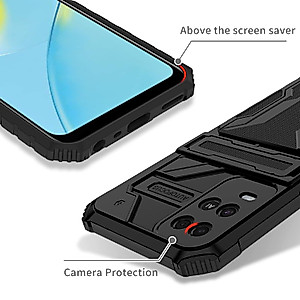 Asuwish Phone Case for Oppo A54 4G with Tempered Glass Screen Protector Cover and Slim Credit Card Holder Stand Hybrid Mobile Slot Kickstand Film Rugged Cell Accessories CPH2239 Women Men Black