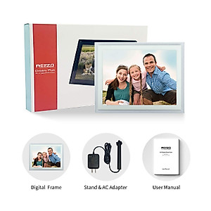 AEEZO WiFi Digital Picture Frame 10 Inch IPS Touch Screen FHD 2K Display Smart Cloud Photo Frame with 16GB Storage, Easy Setup to Share Photos & Videos, Auto-Rotate Frame (White)