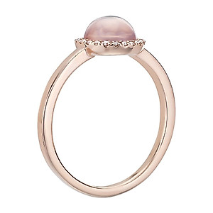 JewelryGift 18K Rose Gold Plated Simple Halo Ring Natural Rose Quartz Cabochon Loose Gemstone Bezel Set Fine Jewelry Ring for Women and Girl US Size : 5