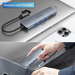HOPDAY 6 in 1 USB C Adapter, Dual Display USB C Hub for MacBook Pro/Air, USB 3.0 5Gbps Fast Docking Station (4K HDMI,SD/TF,USB A 3.0) for Dell,Surface,HP,Lenovo and Other Type C Devices