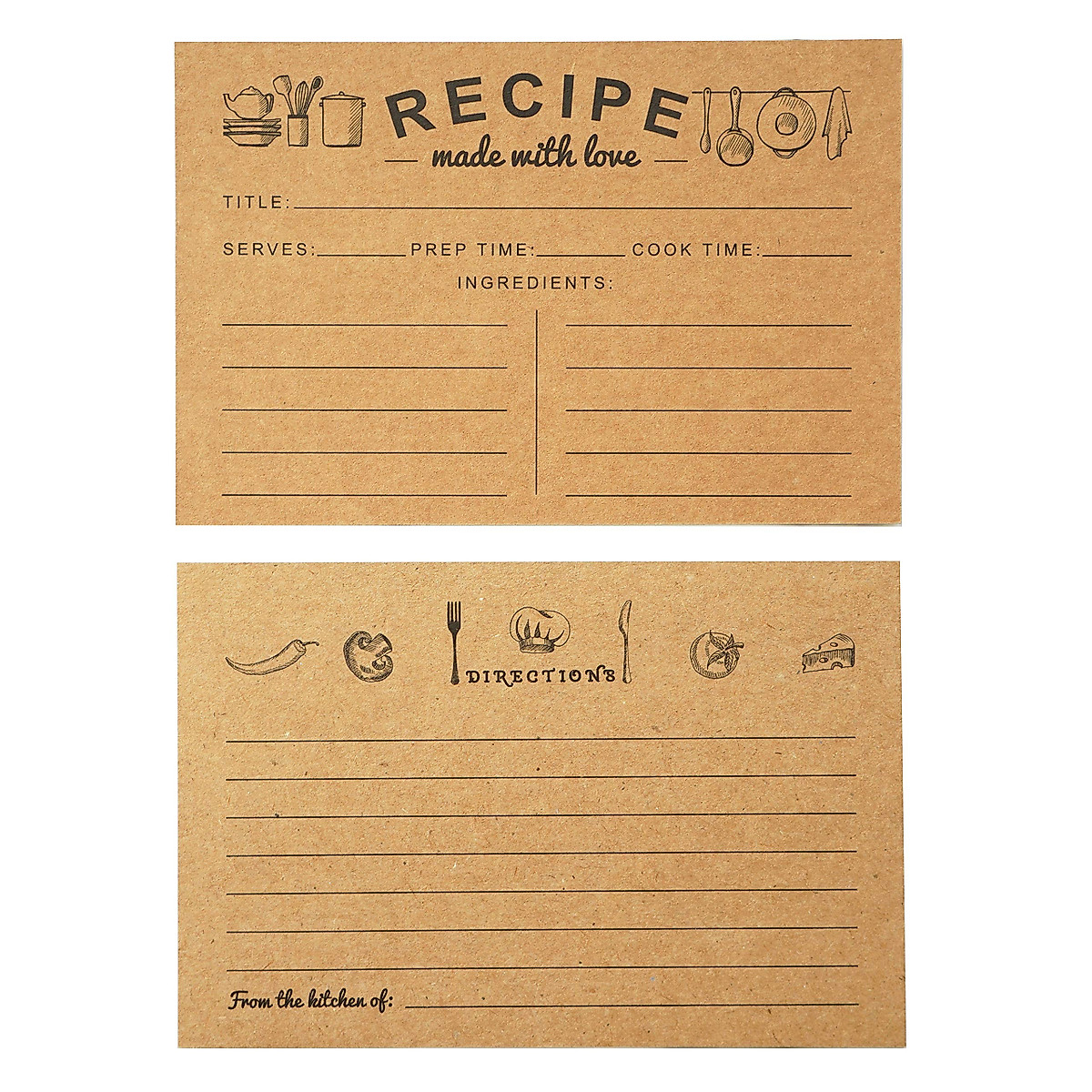 RXBC2011 Recipe Cards Kraft Blank Double-Sided Family Recipes for Wedding Bridal Shower 4 x 6 Inches (Pack of 50)